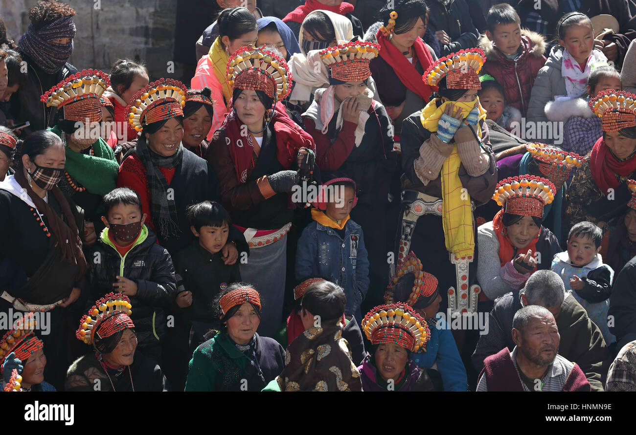 Chengdu, China's Sichuan Province. 13th Feb, 2017. Tibetan women ...