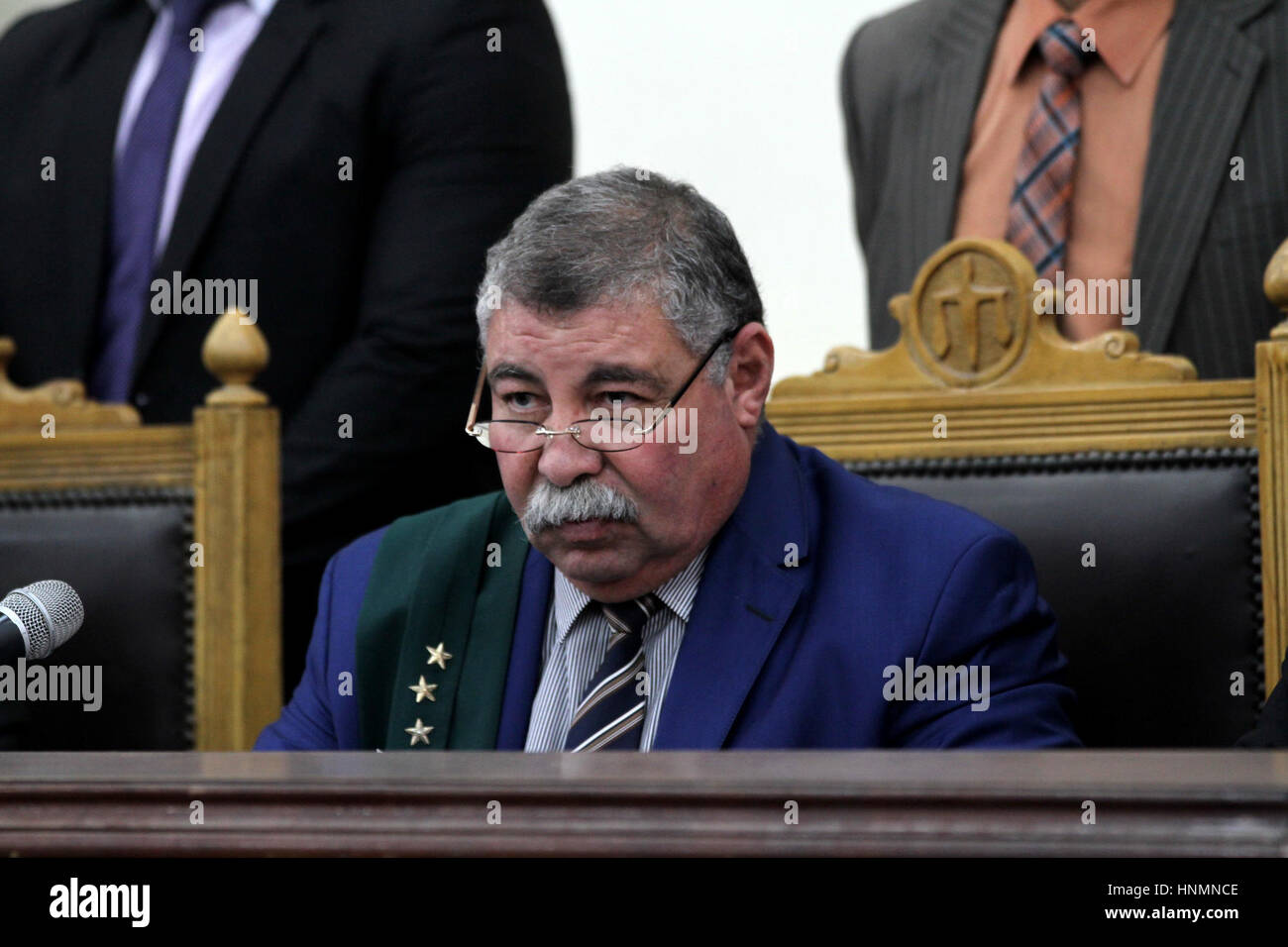 Cairo, Egypt. 14th Feb, 2017. The Judge attends the trial of Ansar Bait ...