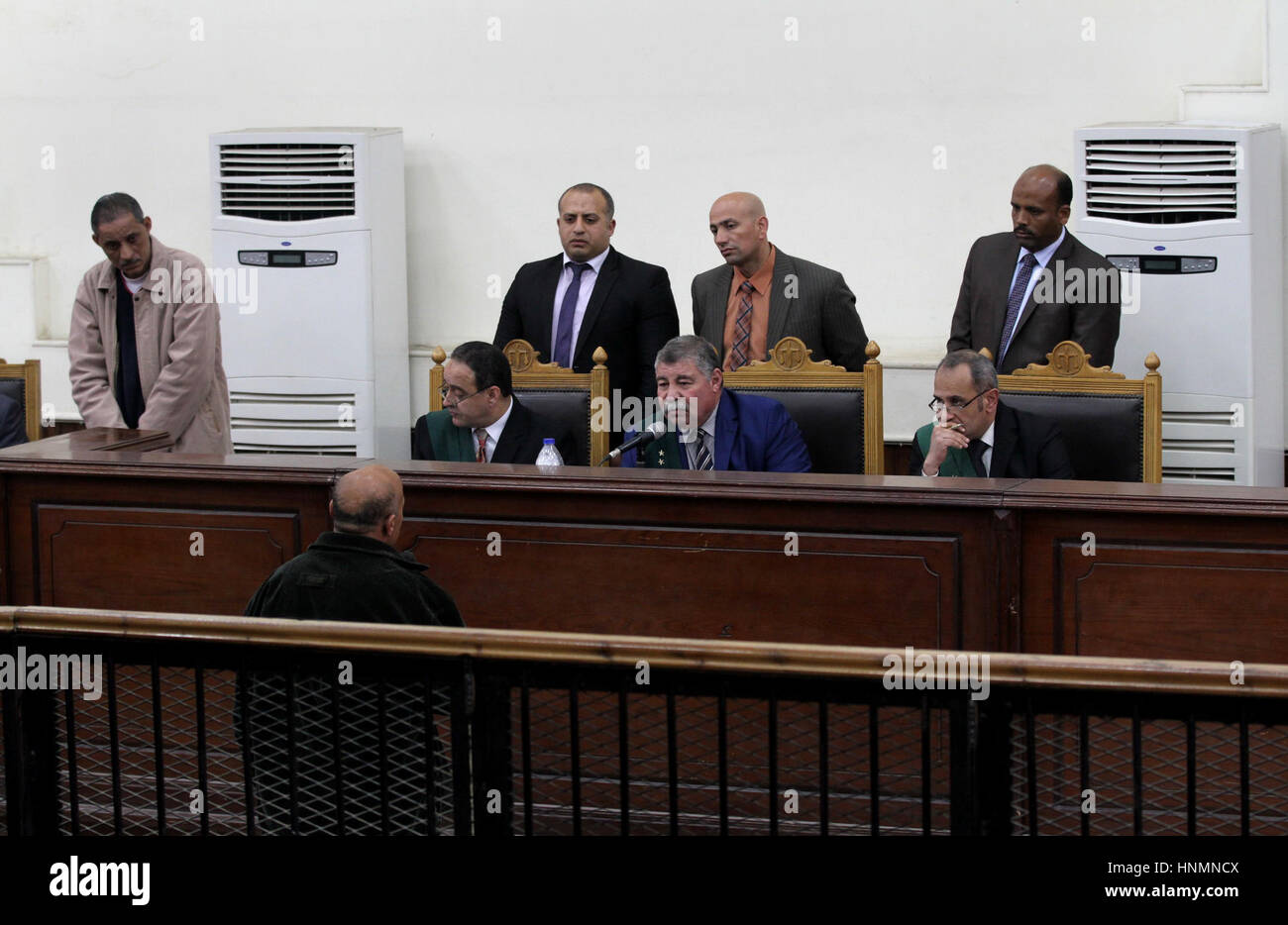 Cairo, Egypt. 14th Feb, 2017. The Judge attends the trial of Ansar Bait ...