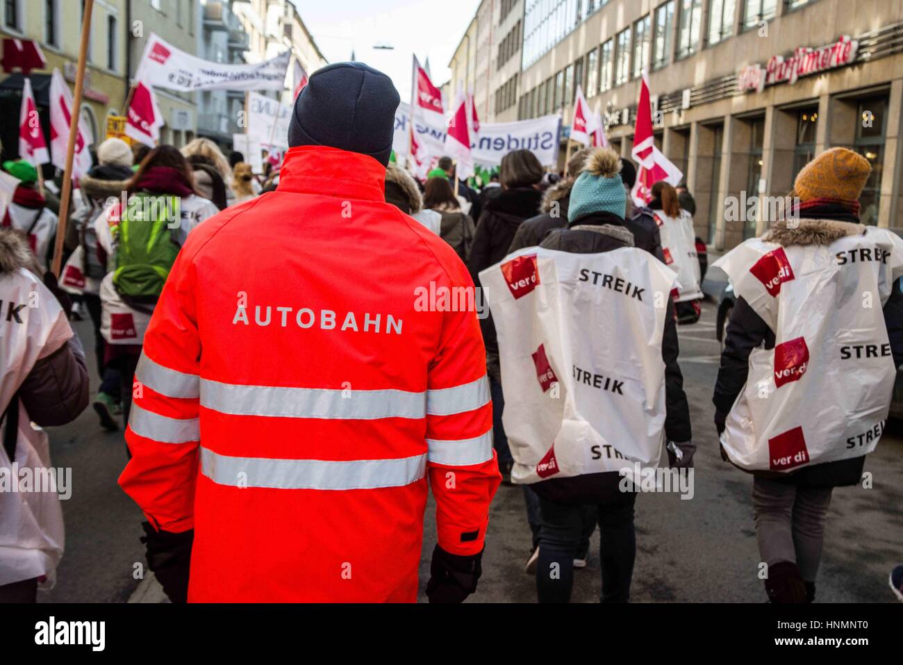 Munich, Germany. 14th Feb, 2017. The Ver.di and police unions called ...