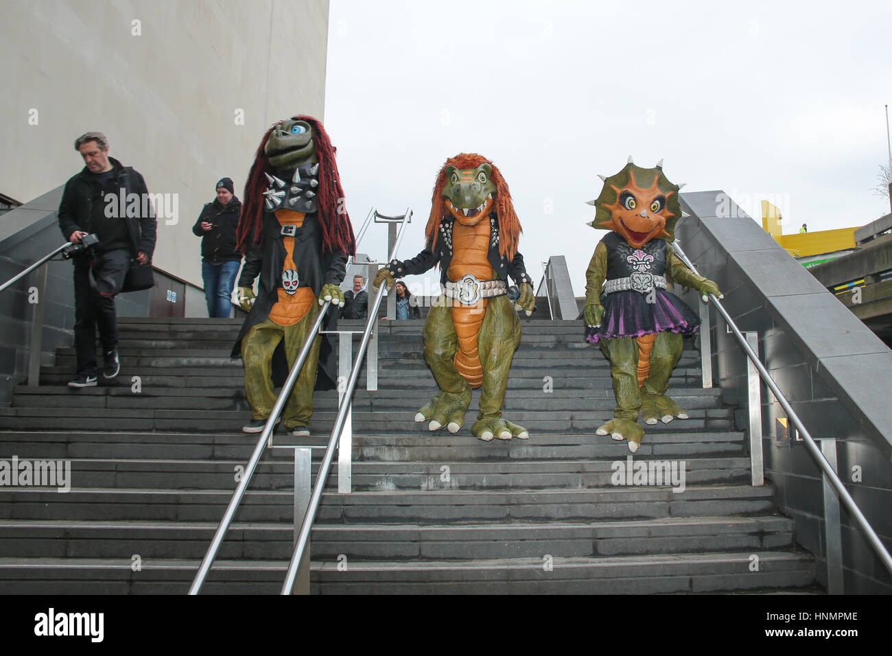 London, UK. 14th February 2017. Finnish children's rock band Hevisaurus ...