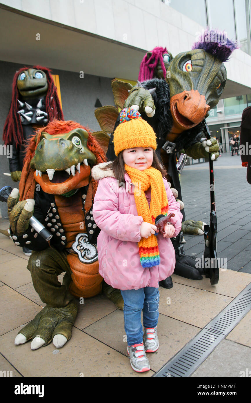 London, UK. 14th February 2017. Finnish children's rock band Hevisaurus ...