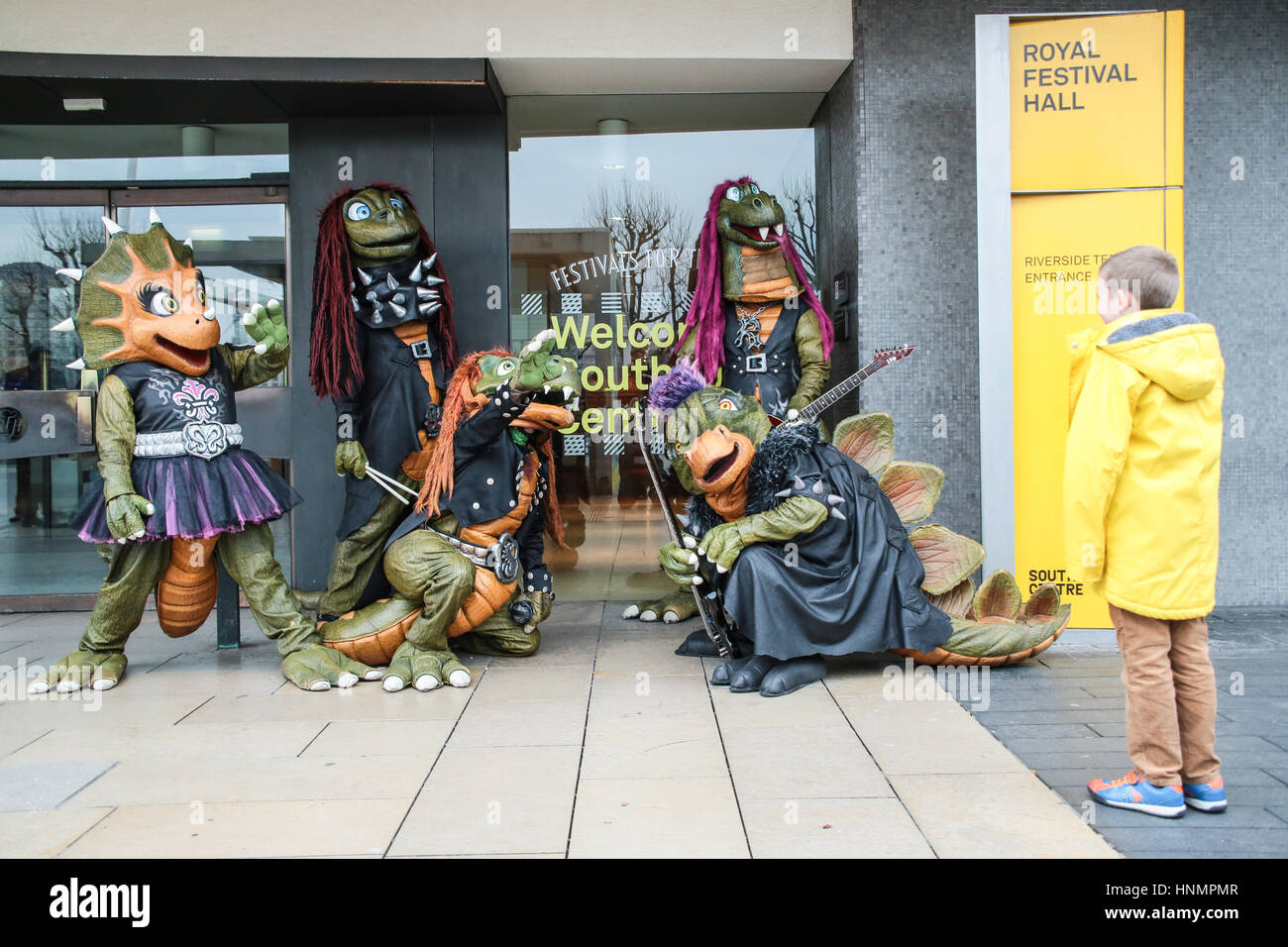 London, UK. 14th February 2017. Finnish children's rock band Hevisaurus ...