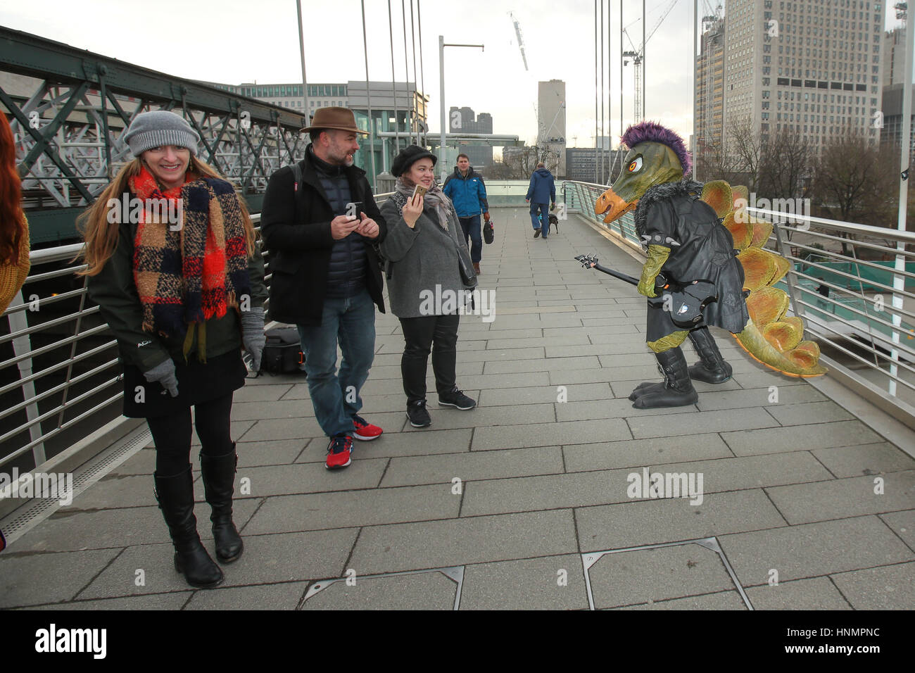 London, UK. 14th February 2017. Finnish children's rock band Hevisaurus ...