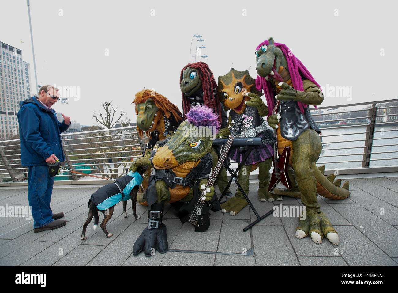 London, UK. 14th February 2017. Finnish children's rock band Hevisaurus ...