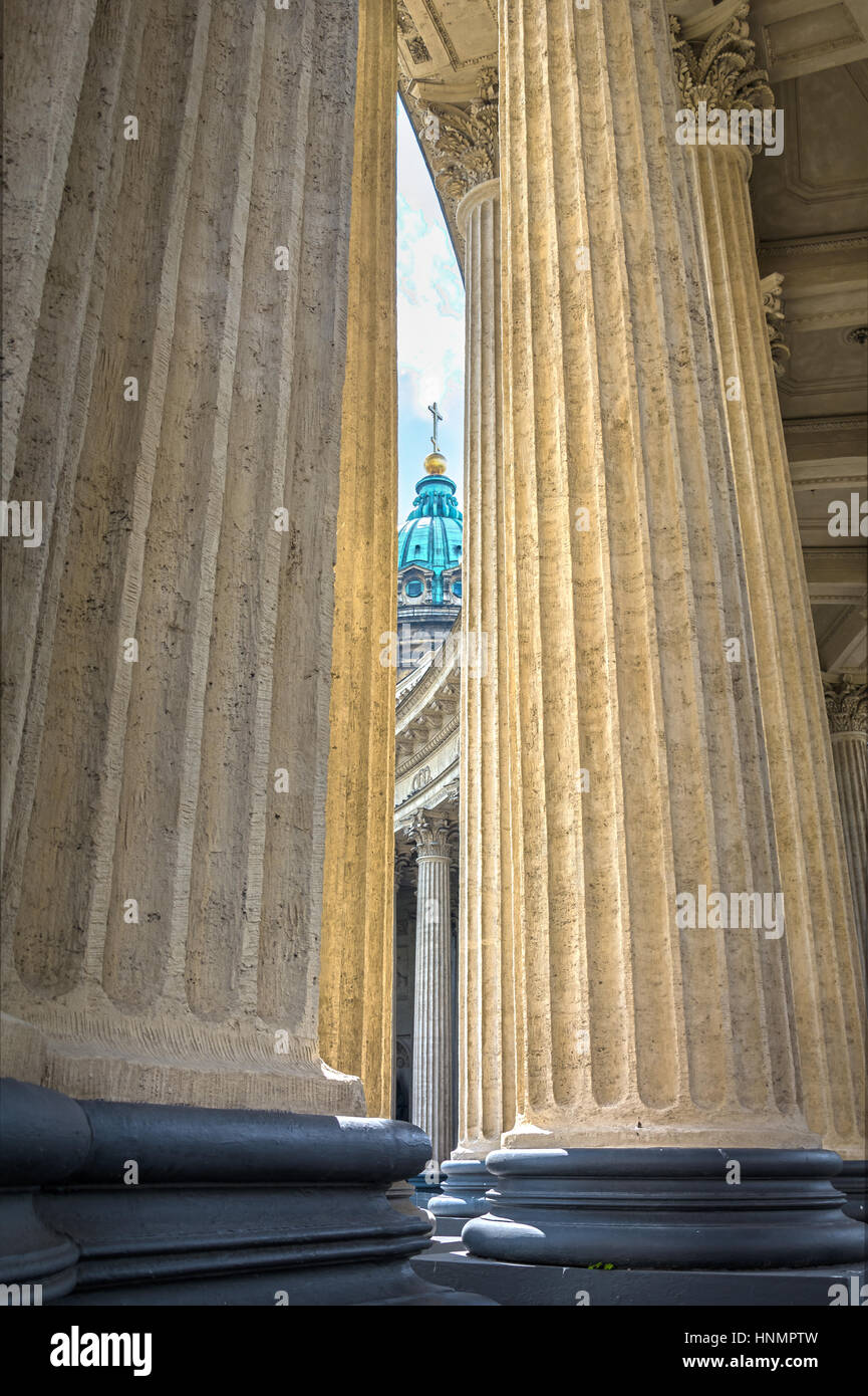 ST. PETERSBURG, RUSSIA - JULY 13, 2016: Columns and dome of the Kazan Cathedral in St ...
