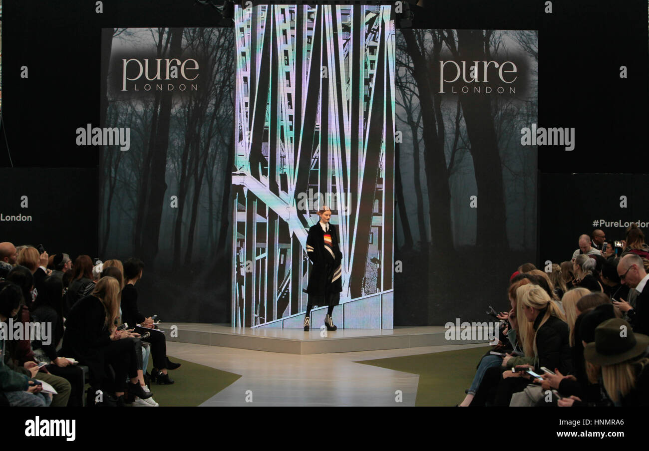 London, UK. 14th Feb, 2017. Runway show at Pure London showing the ...