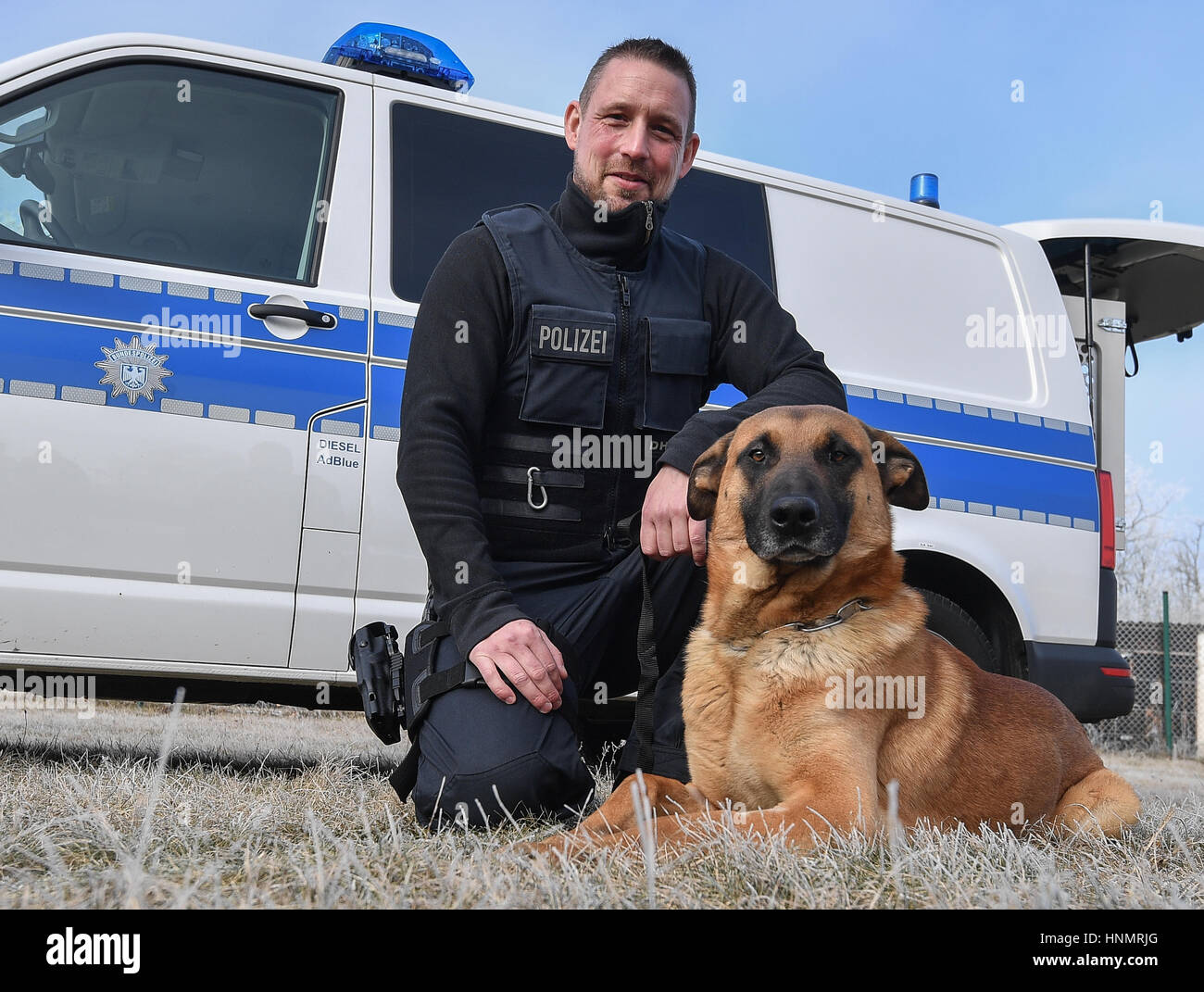 Frankfurt, Germany. 14th Feb, 2017. The service dog officer of the ...