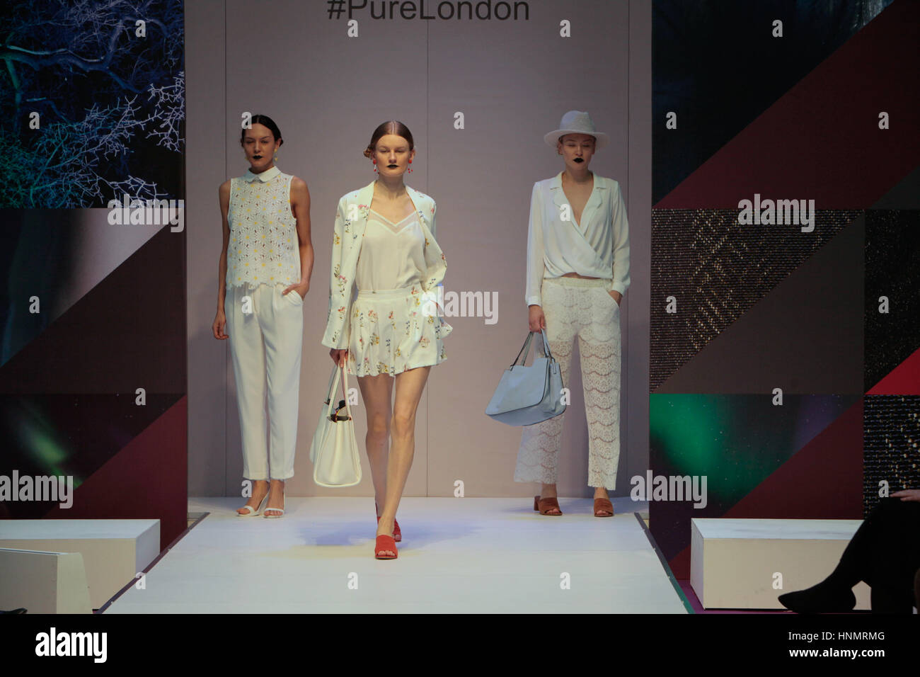 London, UK. 14th Feb, 2017. Runway show at Pure London showing the ...