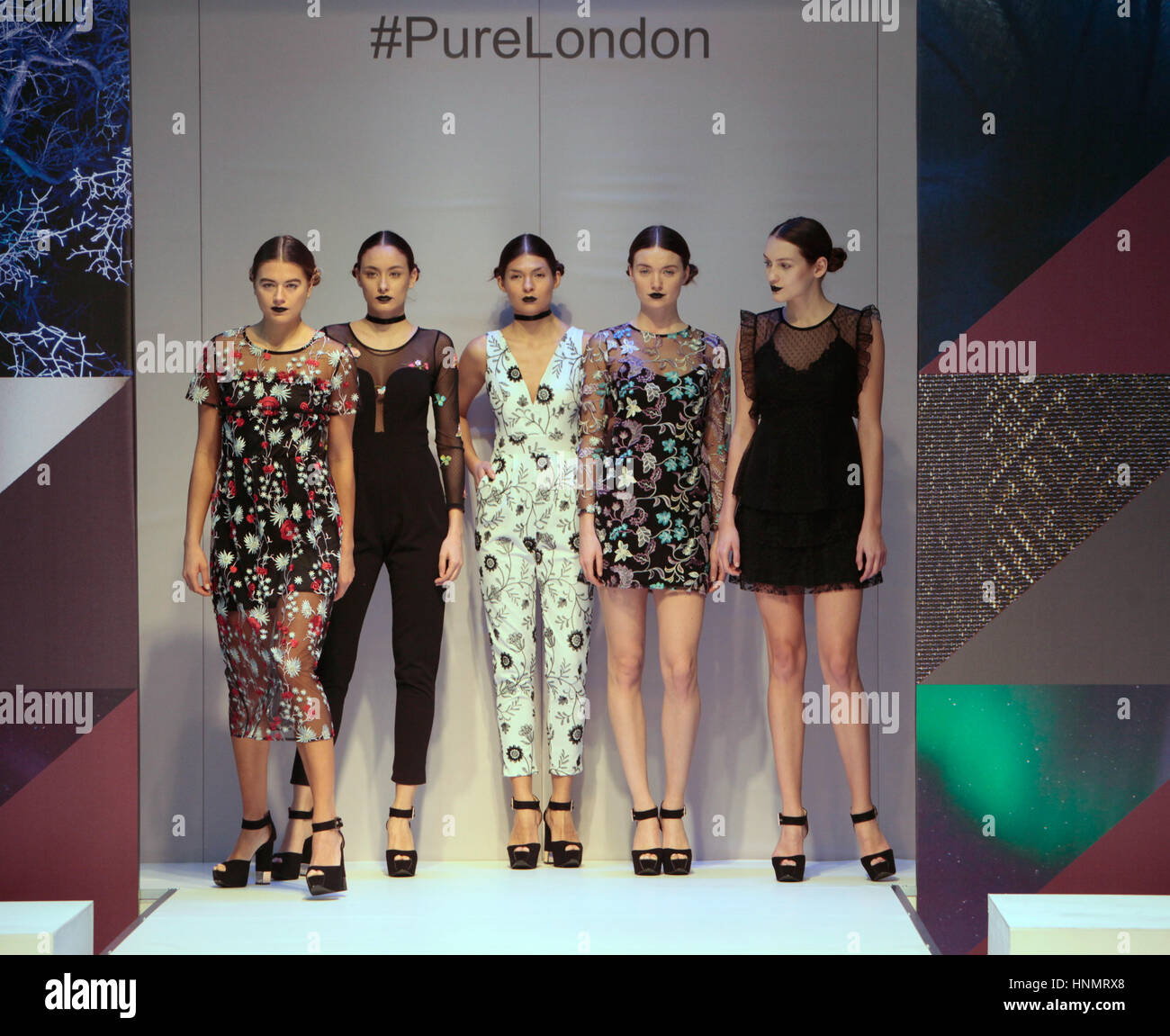 London, UK. 14th Feb, 2017. Runway show at Pure London showing the ...