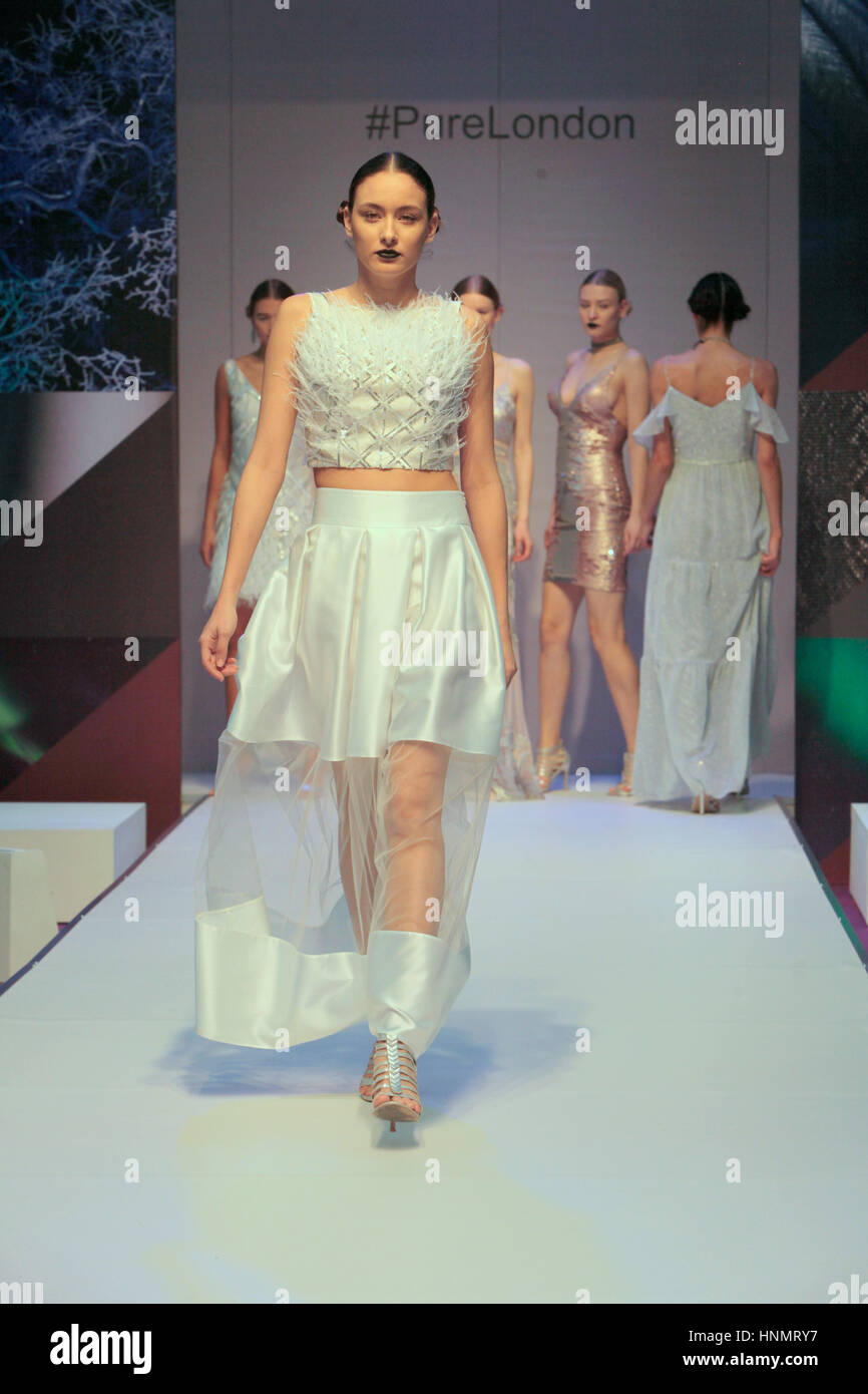 London, UK. 14th Feb, 2017. Runway show at Pure London showing the ...