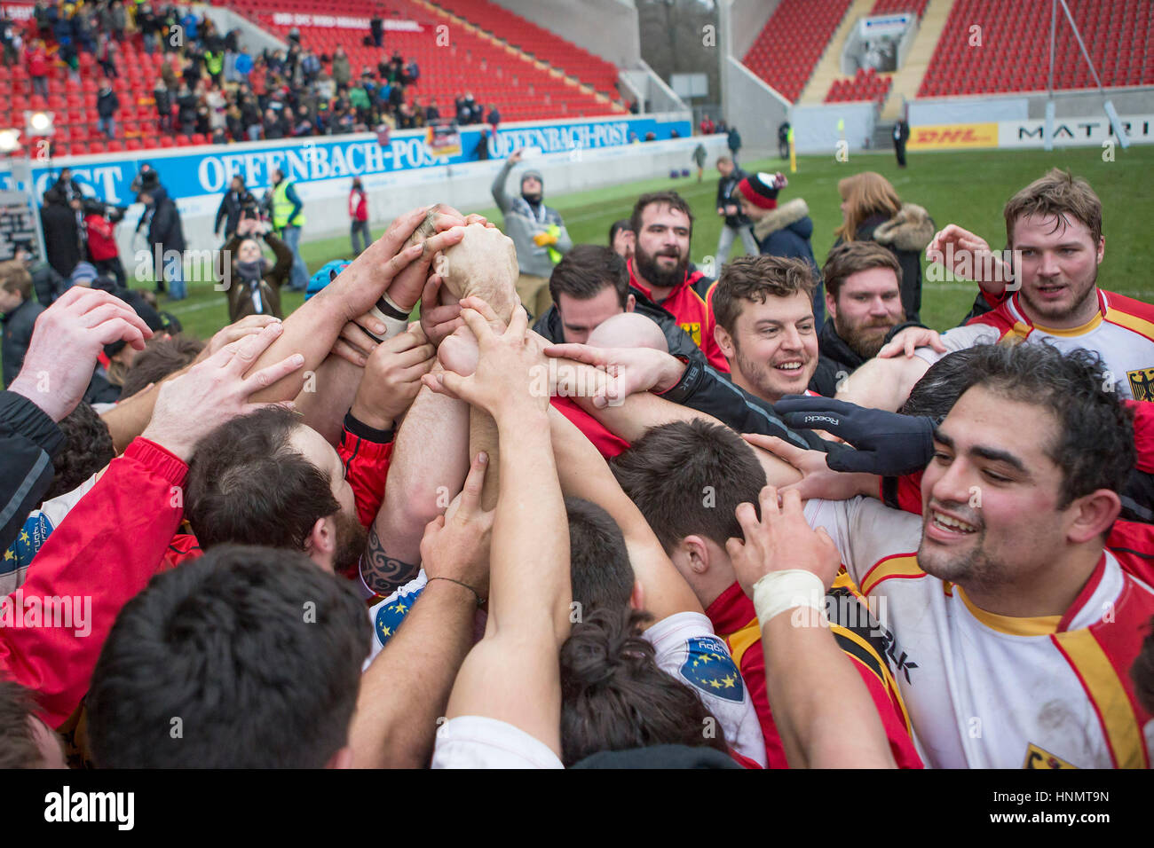 Offenbach, Germany. 11th Feb, 2017. The German team cheers together ...