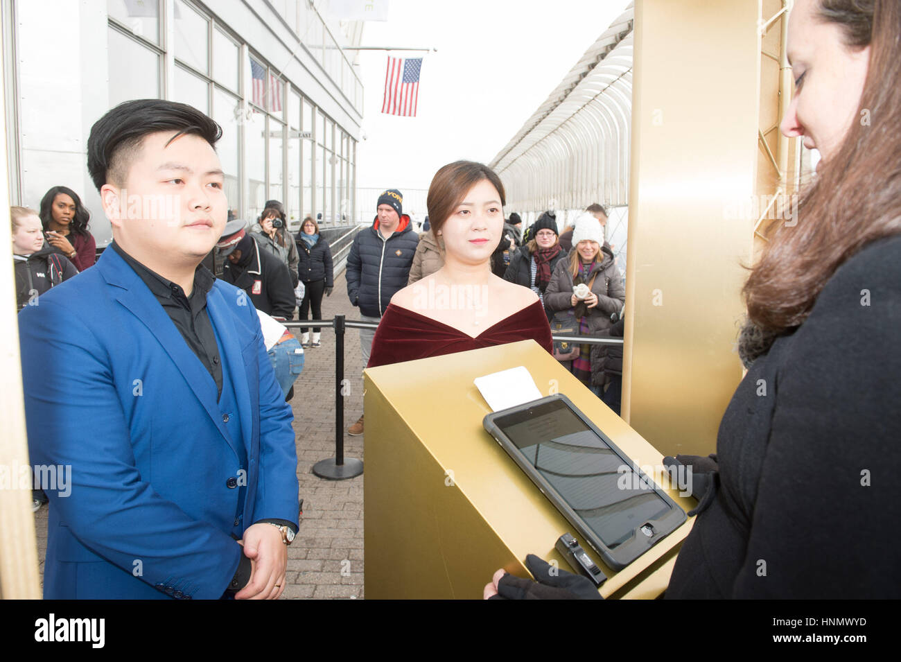 New York,, USA. 14th Feb, 2017. Yanqiu Wang and Huan Yang of China are ...