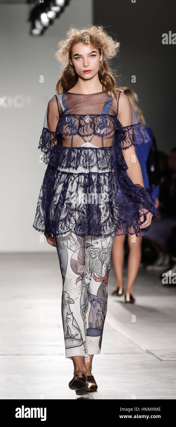 New York, USA. 13th Feb, 2017. A model walks runway for the Katty ...