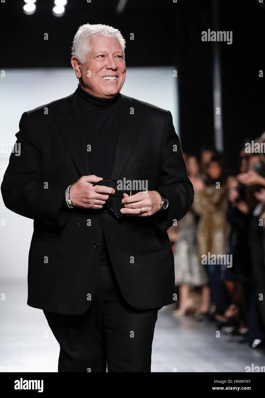 New York, USA. 14th Feb, 2017. Dennis Basso walks runway for Dennis ...