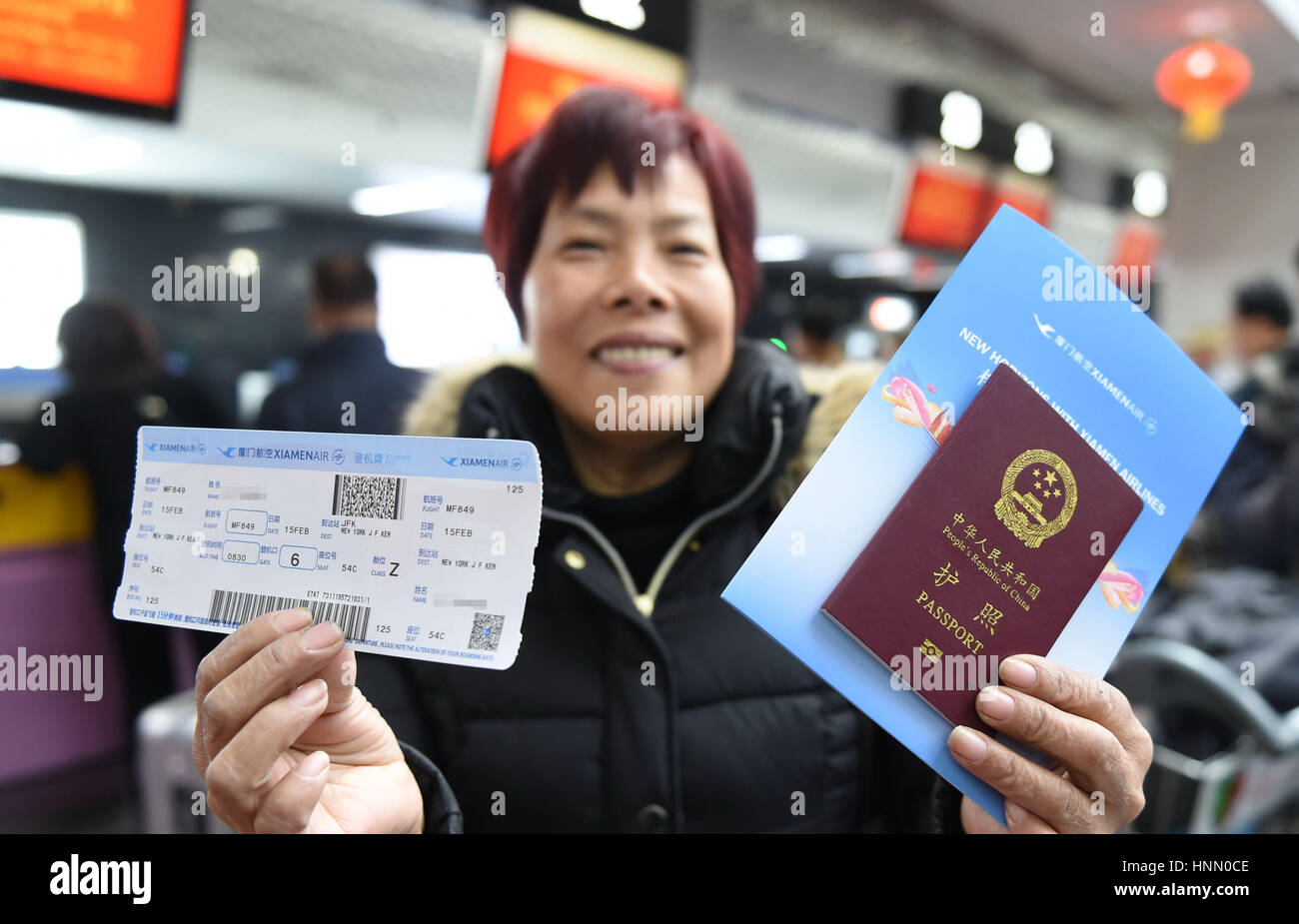 Fuzhou, China's Fujian Province. 15th Feb, 2017. A passenger of MF849 ...
