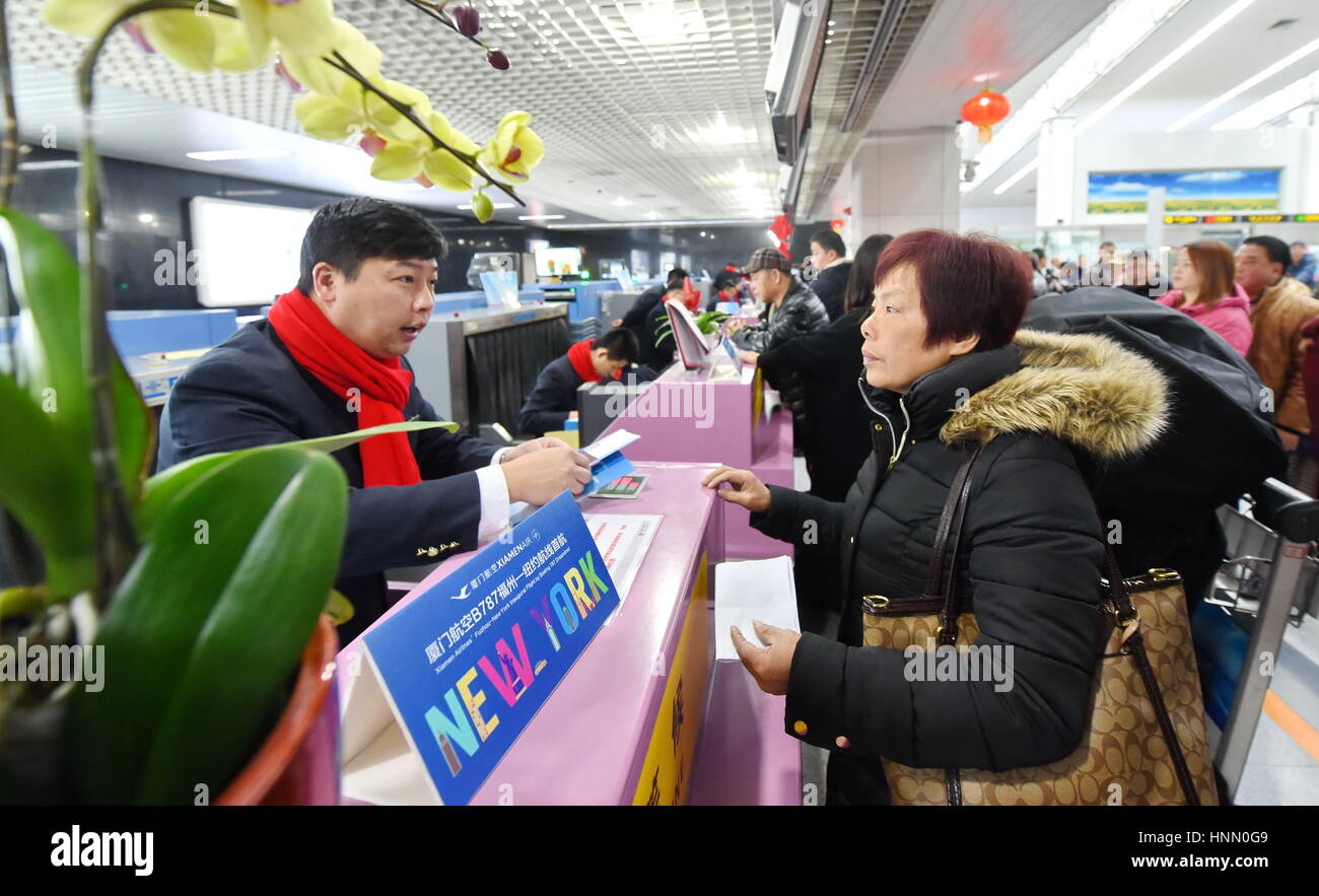 Fuzhou, China's Fujian Province. 15th Feb, 2017. A passenger of MF849 ...