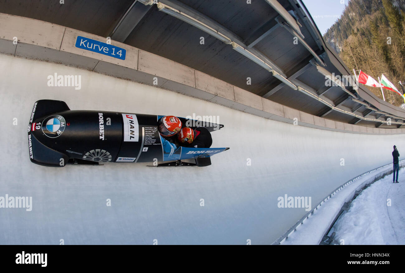Koenigssee, Germany. 15th Feb, 2017. Austrian bobsled pilot Benjamin ...