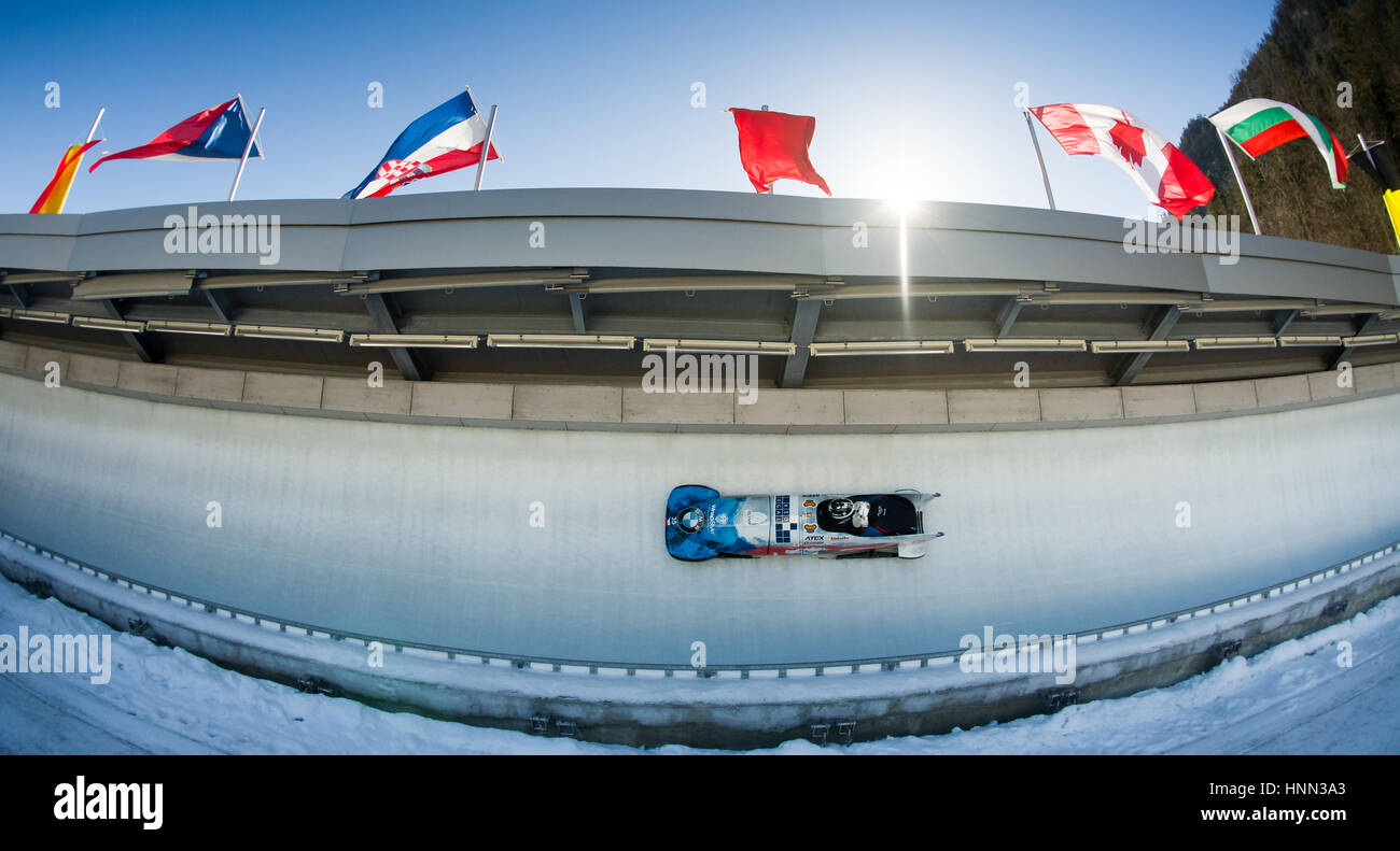 Koenigssee, Germany. 15th Feb, 2017. Czech bobsled pilot Dominik Dvorak ...