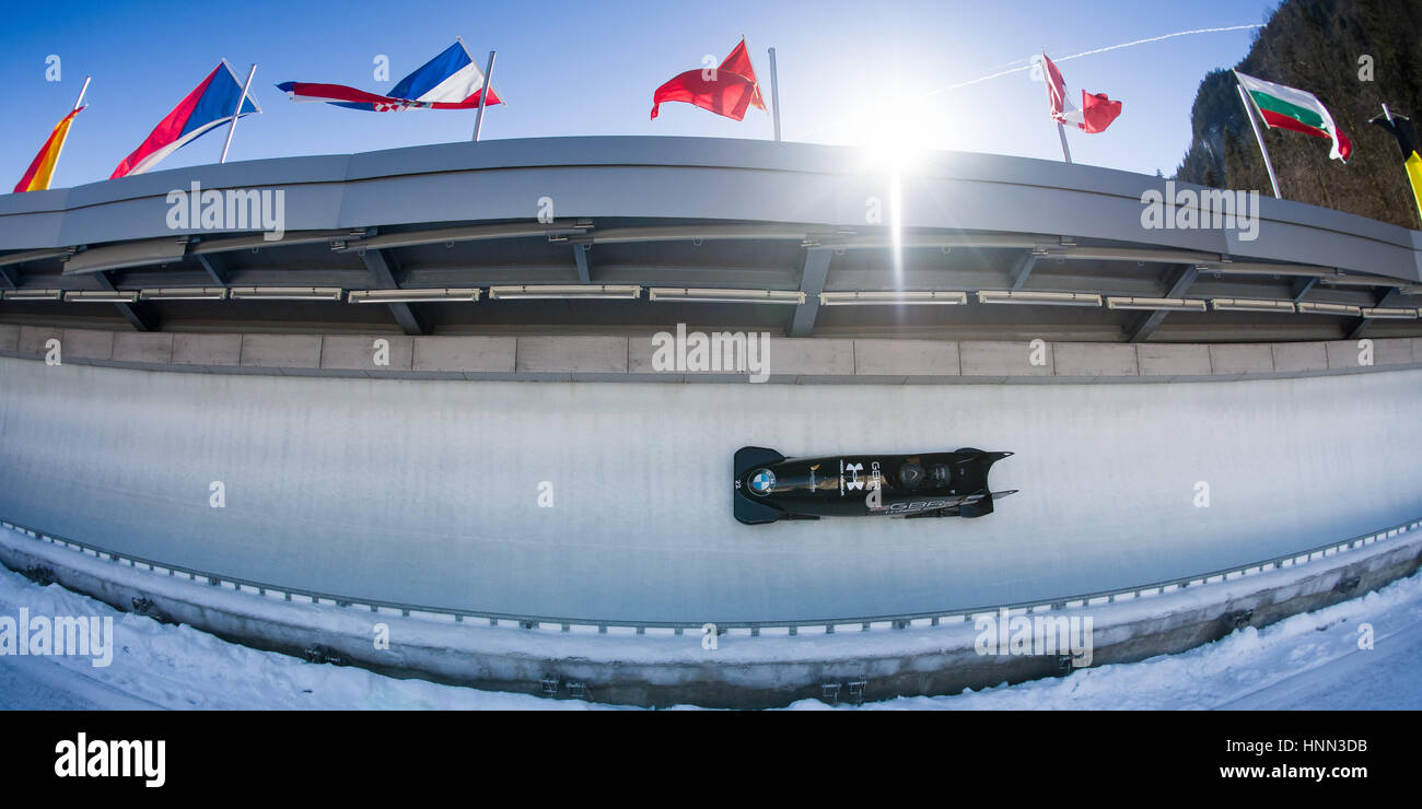 Koenigssee, Germany. 15th Feb, 2017. British bobsled pilot Bradley Hall ...