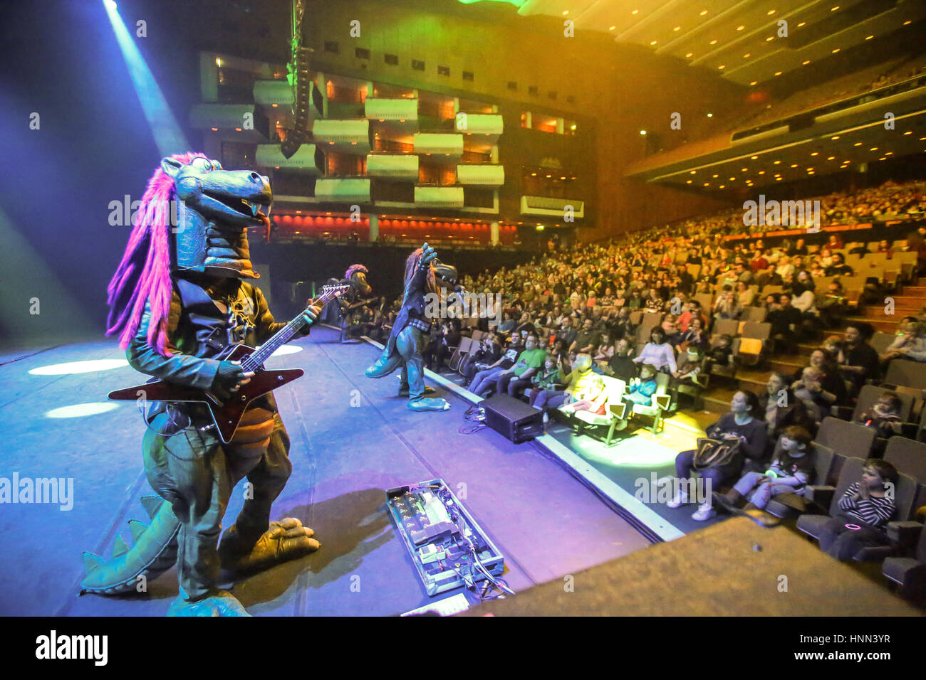 London, UK. 15th February 2017. Finnish children's rock band Hevisaurus ...