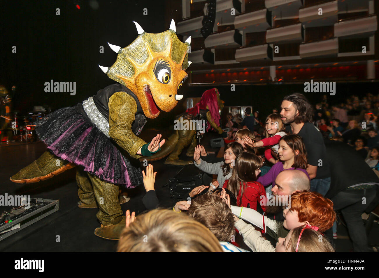 London, UK. 15th February 2017. Finnish children's rock band Hevisaurus ...