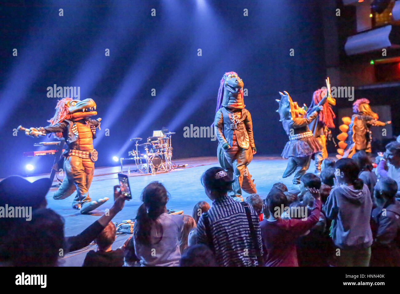 London, UK. 15th February 2017. Finnish children's rock band Hevisaurus ...