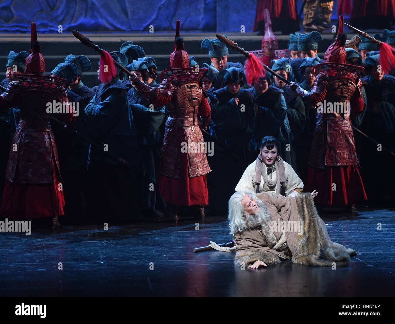 Beijing, China. 15th Feb, 2017. Actors perform opera Turandot at the ...