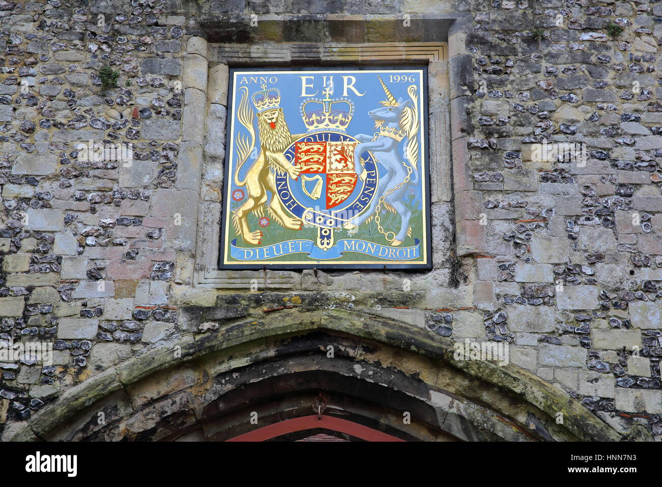 WINCHESTER, UK - FEBRUARY 5, 2017: The Priory Gate with Coat of Arms at ...