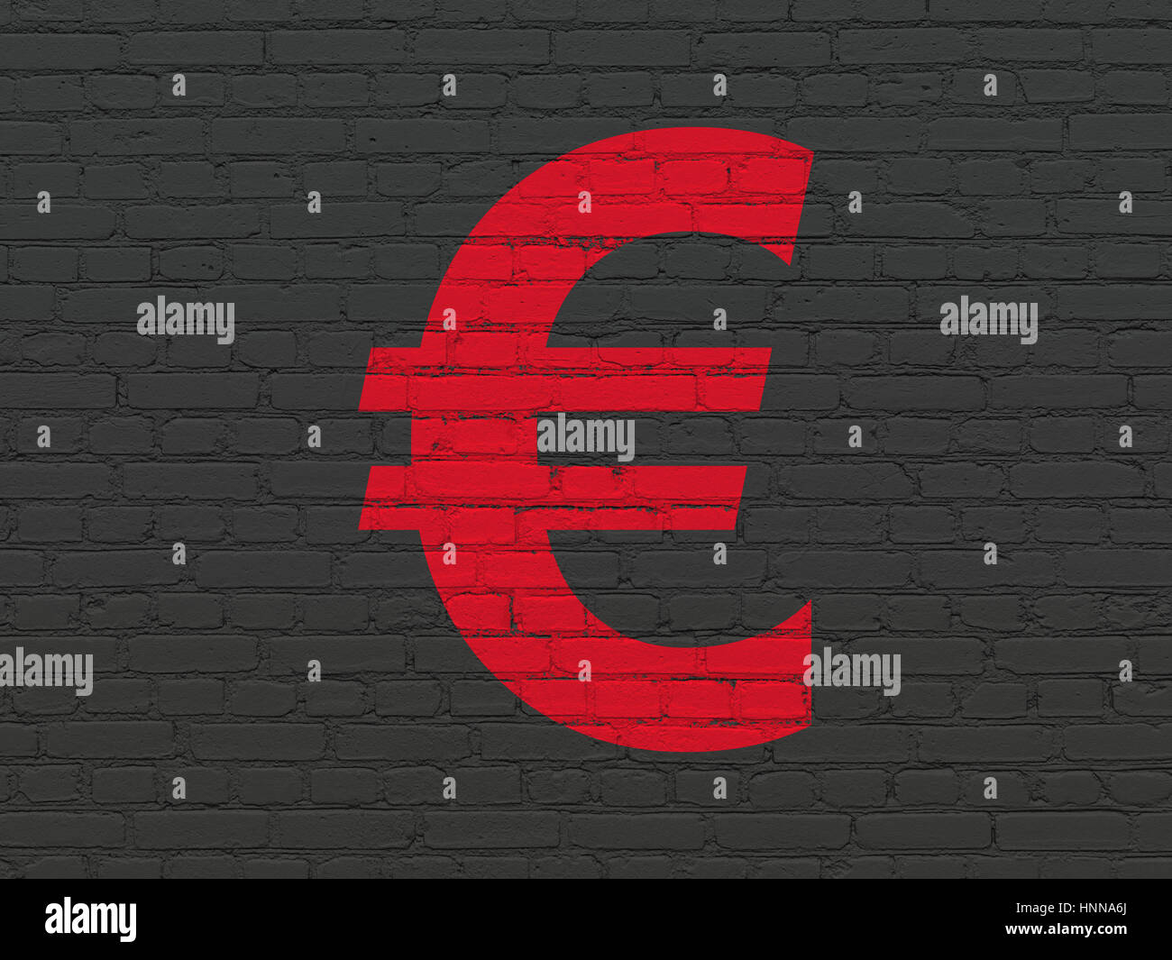 Banking concept: Painted red Euro icon on Black Brick wall background ...
