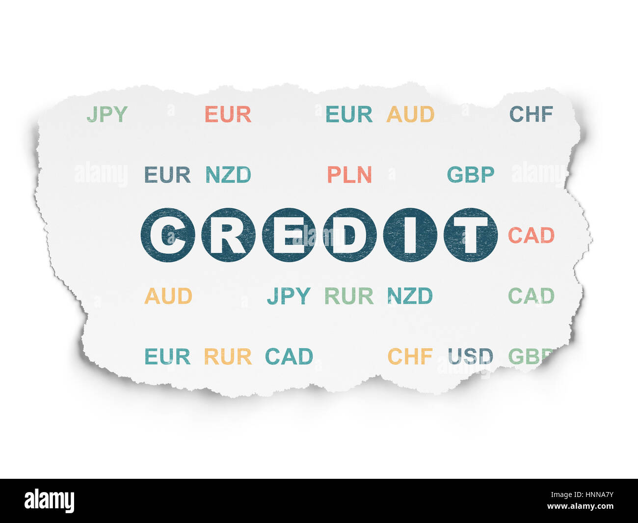 Currency concept: Painted blue text Credit on Torn Paper background ...