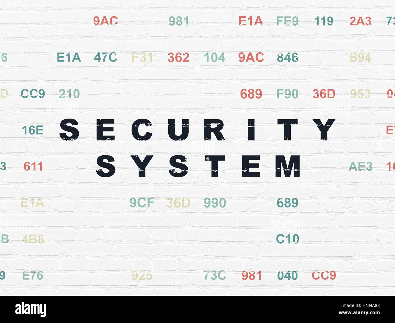 Security concept: Painted black text Security System on White Brick ...