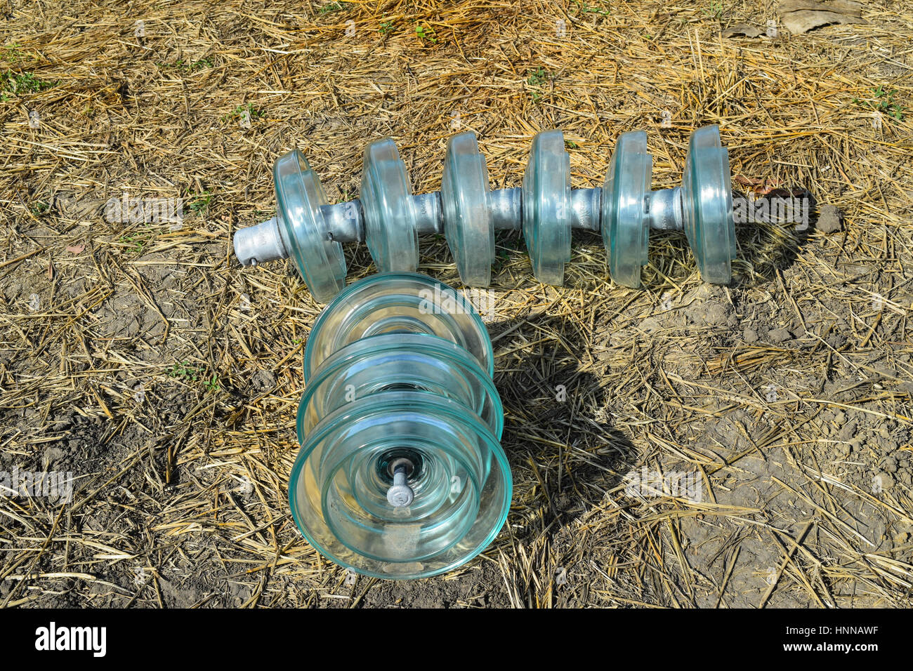 High-voltage insulators of glass insulators. Installation of high ...