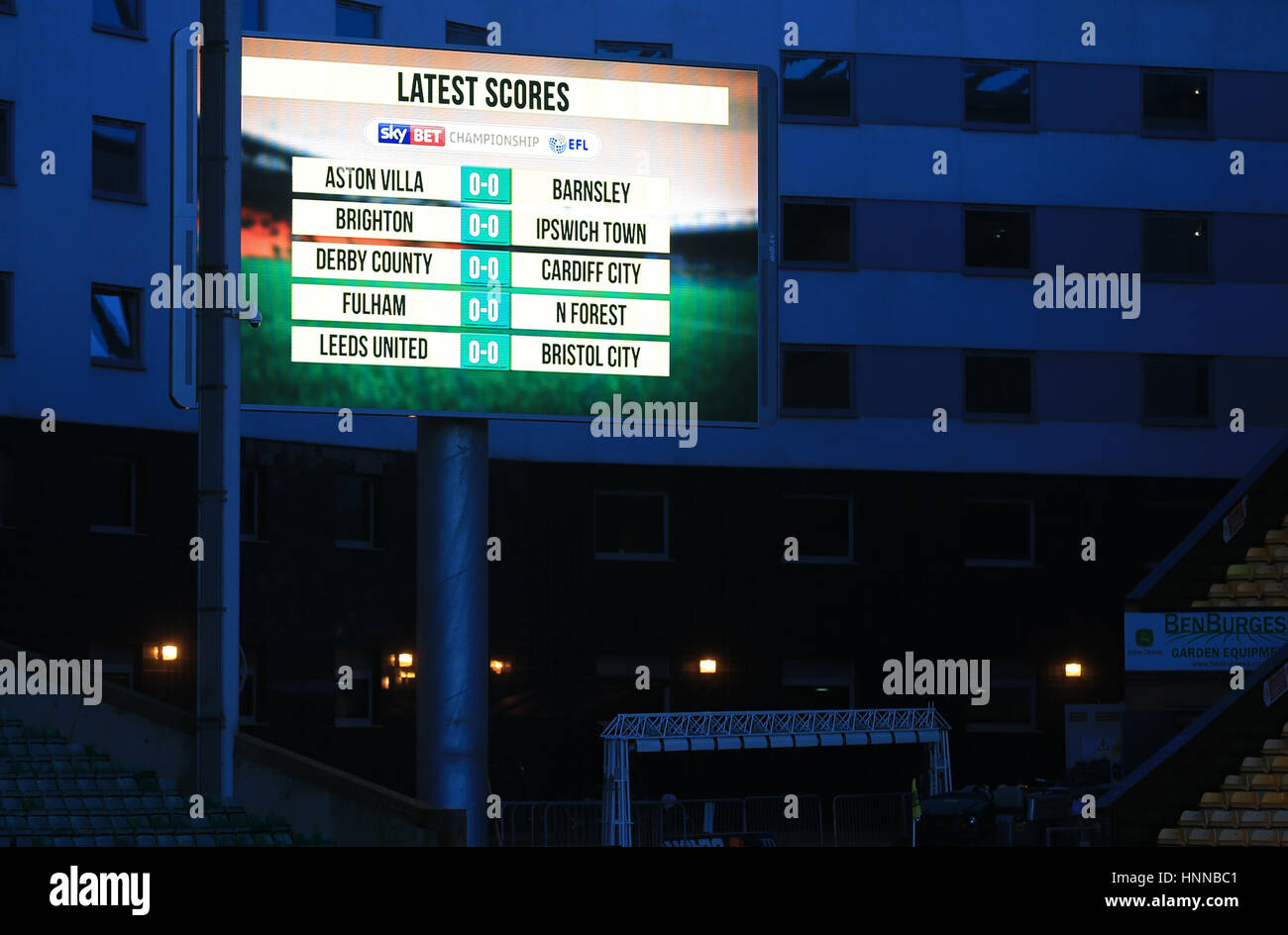 The big screen inside Carrow Road before the Sky Bet Championship match ...