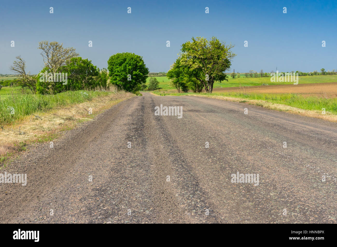 Simple spring landscape with rural road in central Ukraine Stock Photo ...