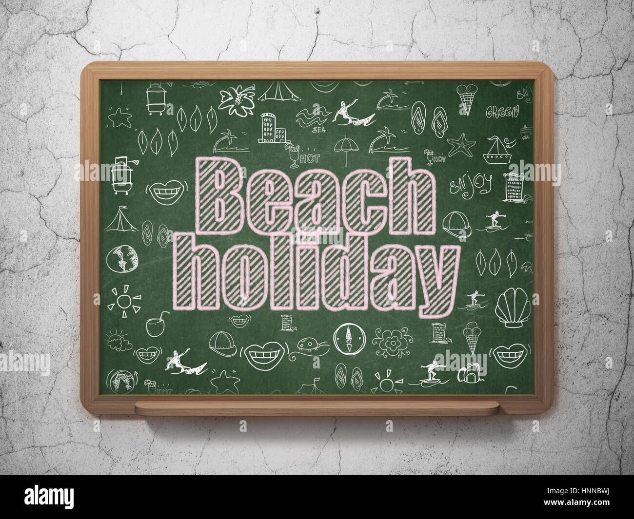 Vacation concept: Beach Holiday on School board background Stock Photo ...