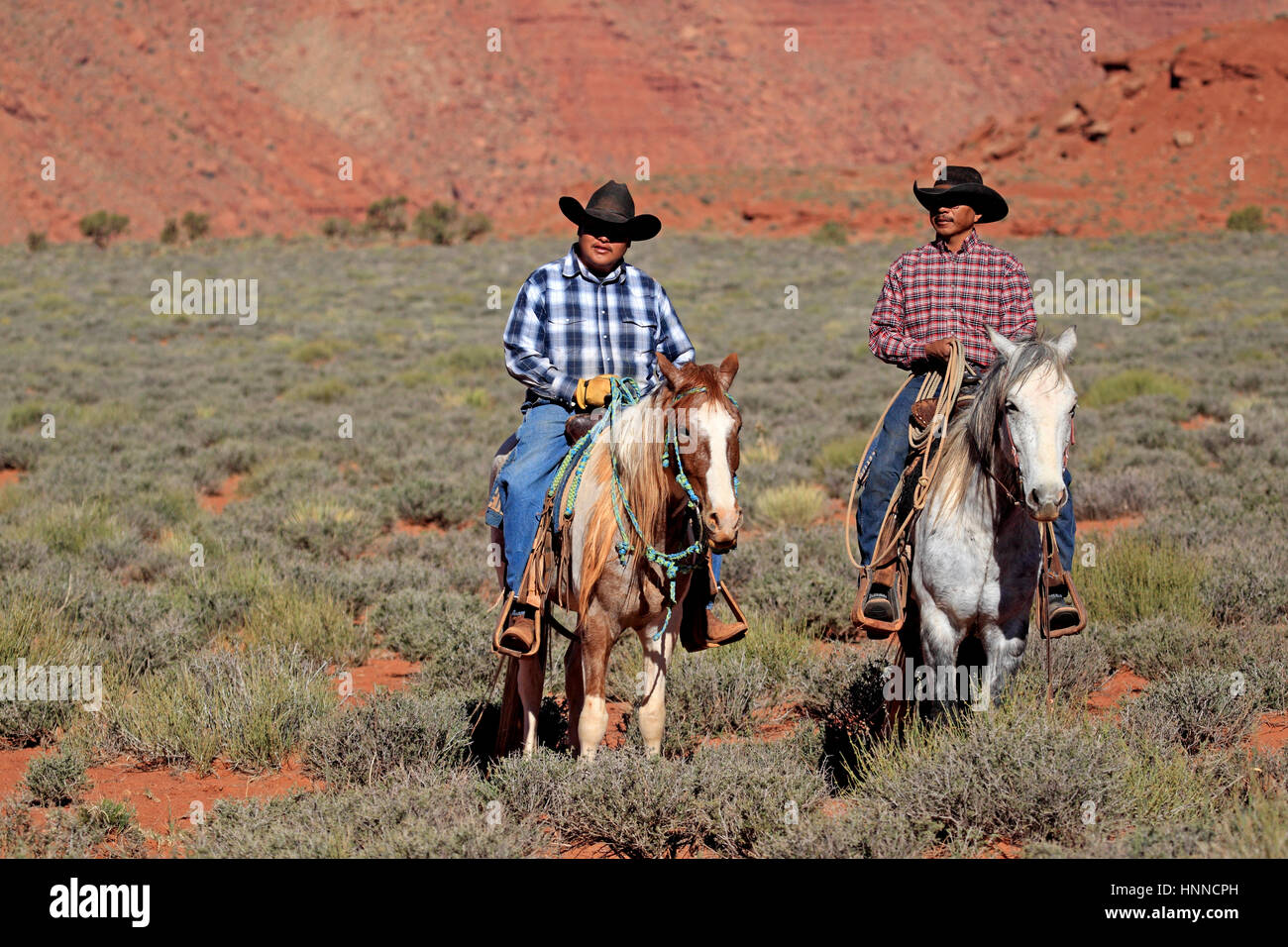 Navajo Cowboy, Mustang, (Equus caballus), Monument Valley, Utah, USA ...