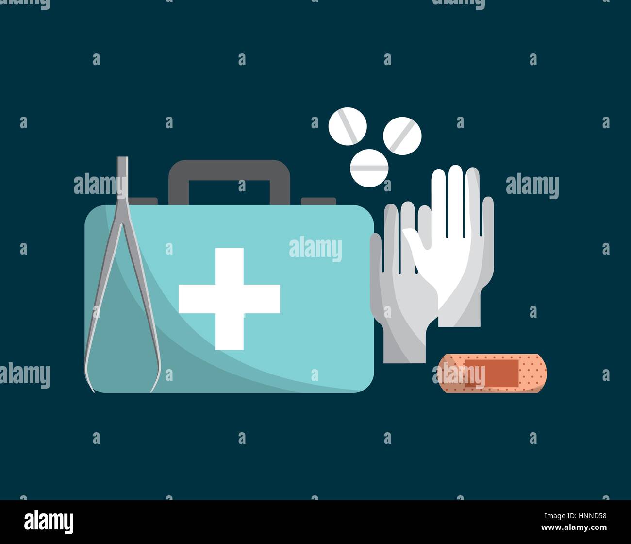 first aid briefcase with medicine equipment icons over blue background ...