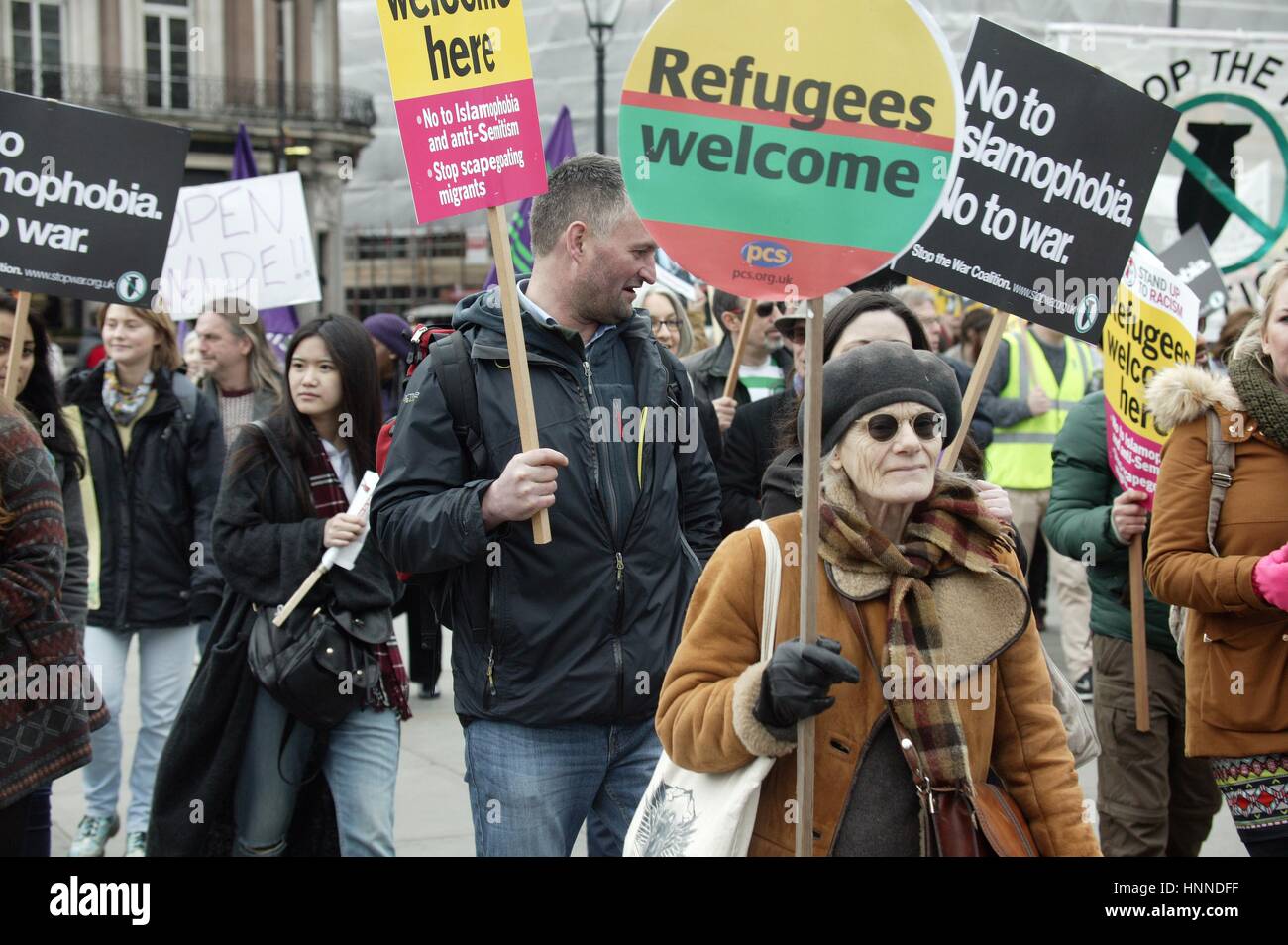 Stand Up To Racism, Refugees Welcome Here demo in Trafalgar Square ...
