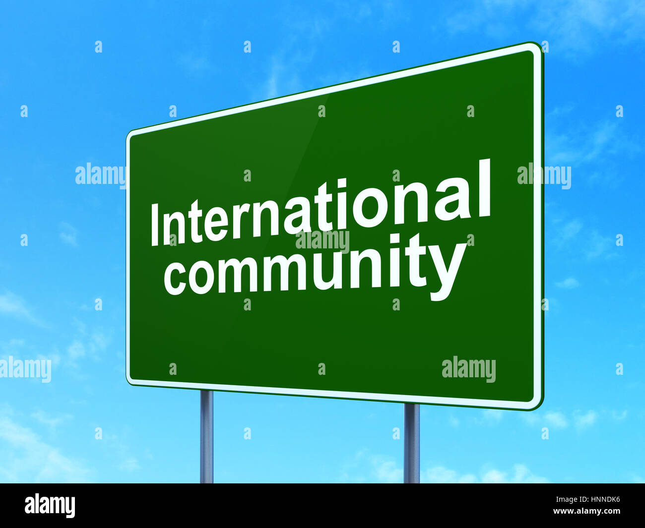 Political concept: International Community on road sign background ...