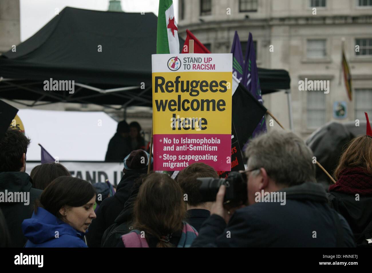 Refugees Welcome Here, Stand Up To Racism Protest at Trafalgar Square ...