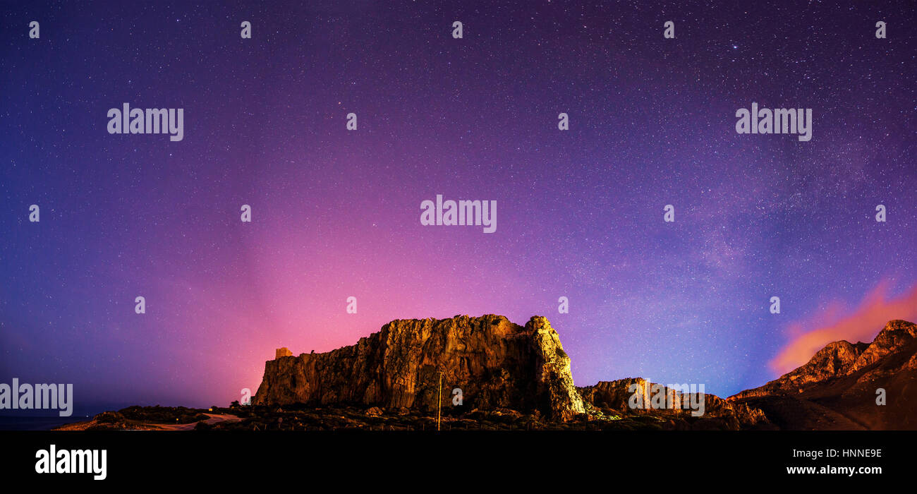 fantastic winter meteor shower and the snow-capped mountains Stock ...