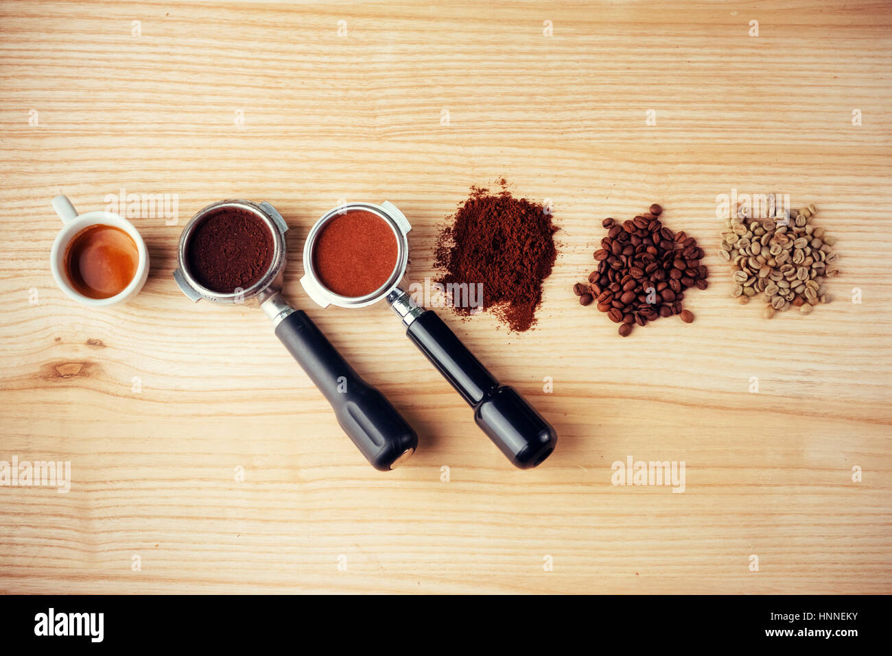 Top view cup of coffee and three different varieties Stock Photo - Alamy