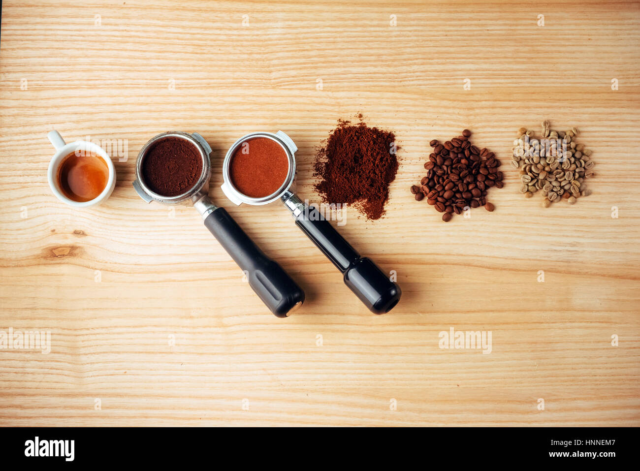 Top view cup of coffee and three different varieties Stock Photo - Alamy