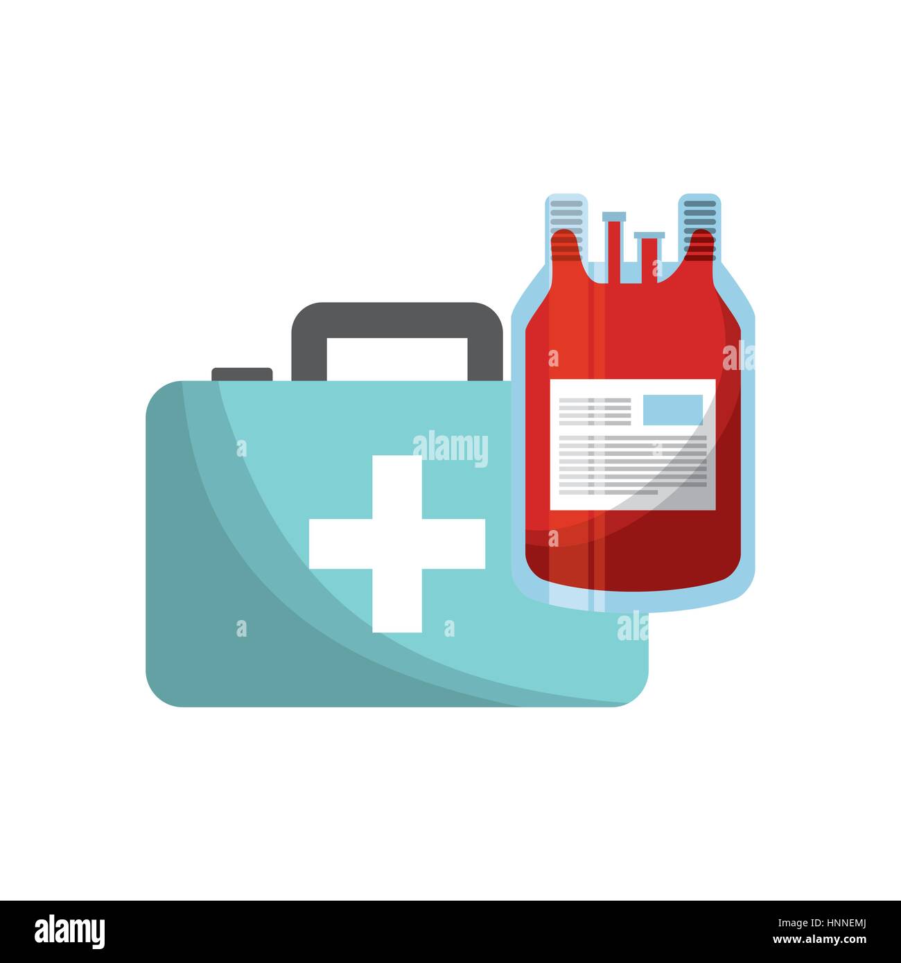 first aid briefcase and blood bag over white background. colorful ...
