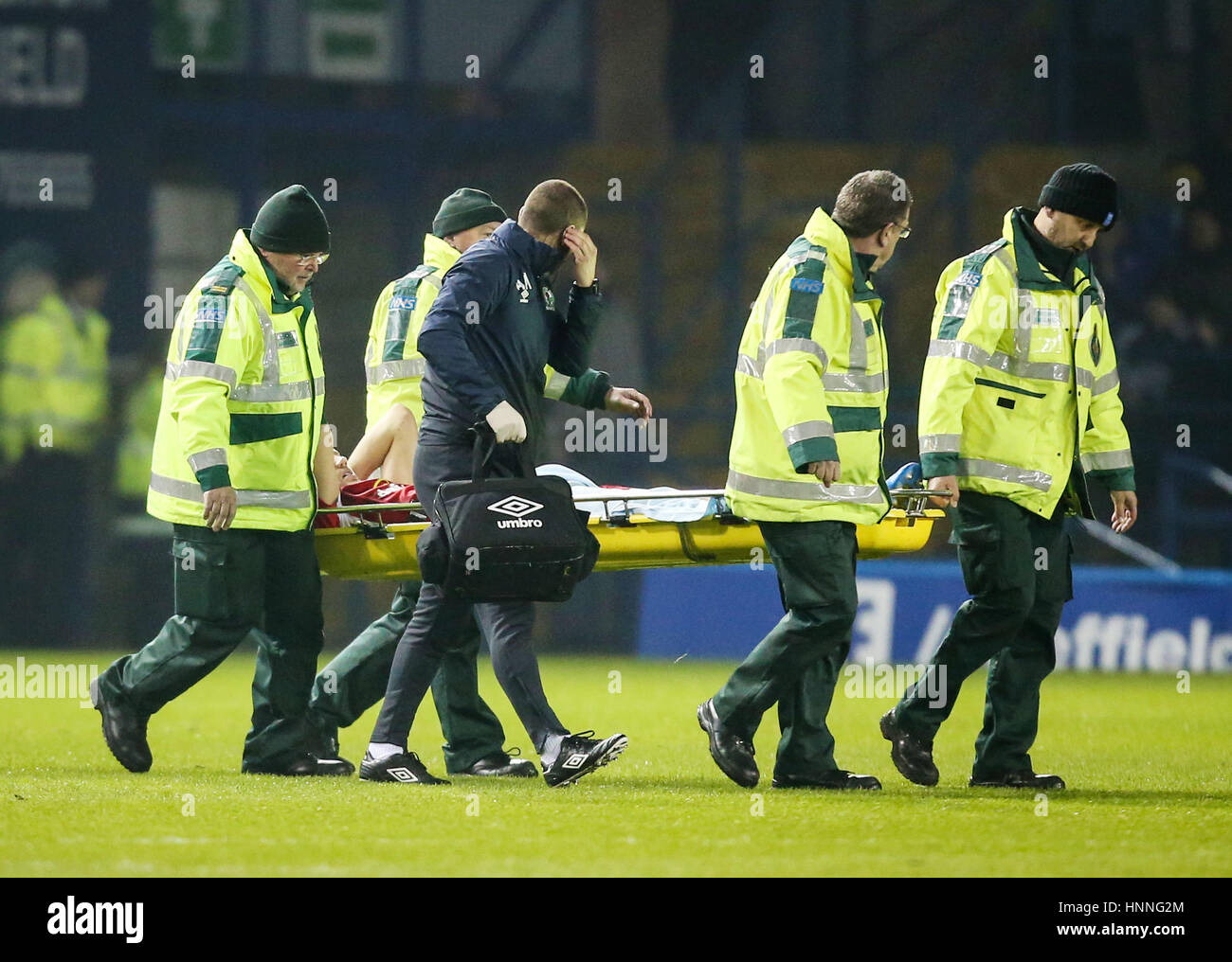 Blackburn Rovers' Sam Gallagher is carried off after suffering an ...