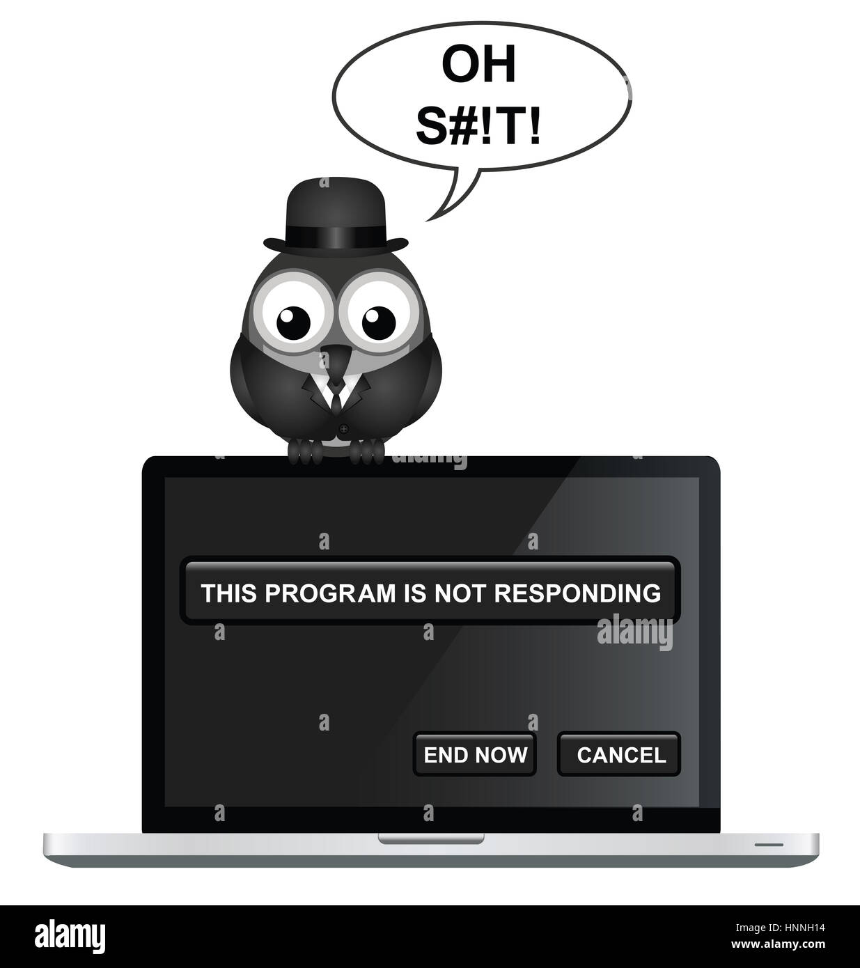 Comical bird businessman not too happy with his computer program not ...