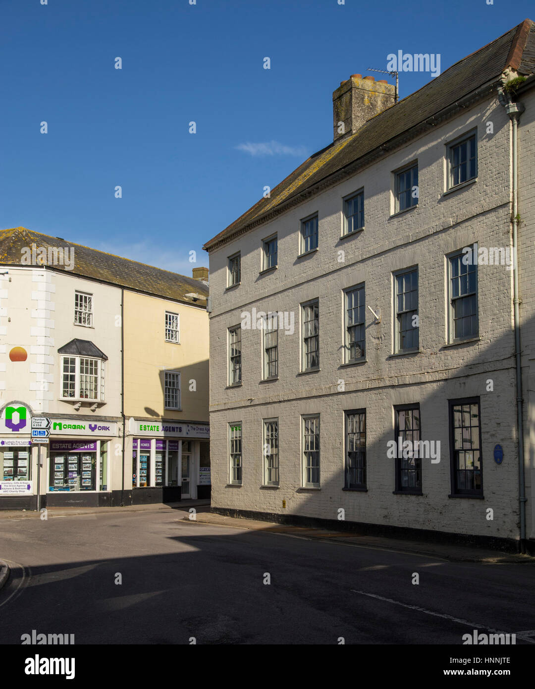 Frontage of the old George Hotel in Victoria Place, Axminster, Devon ...
