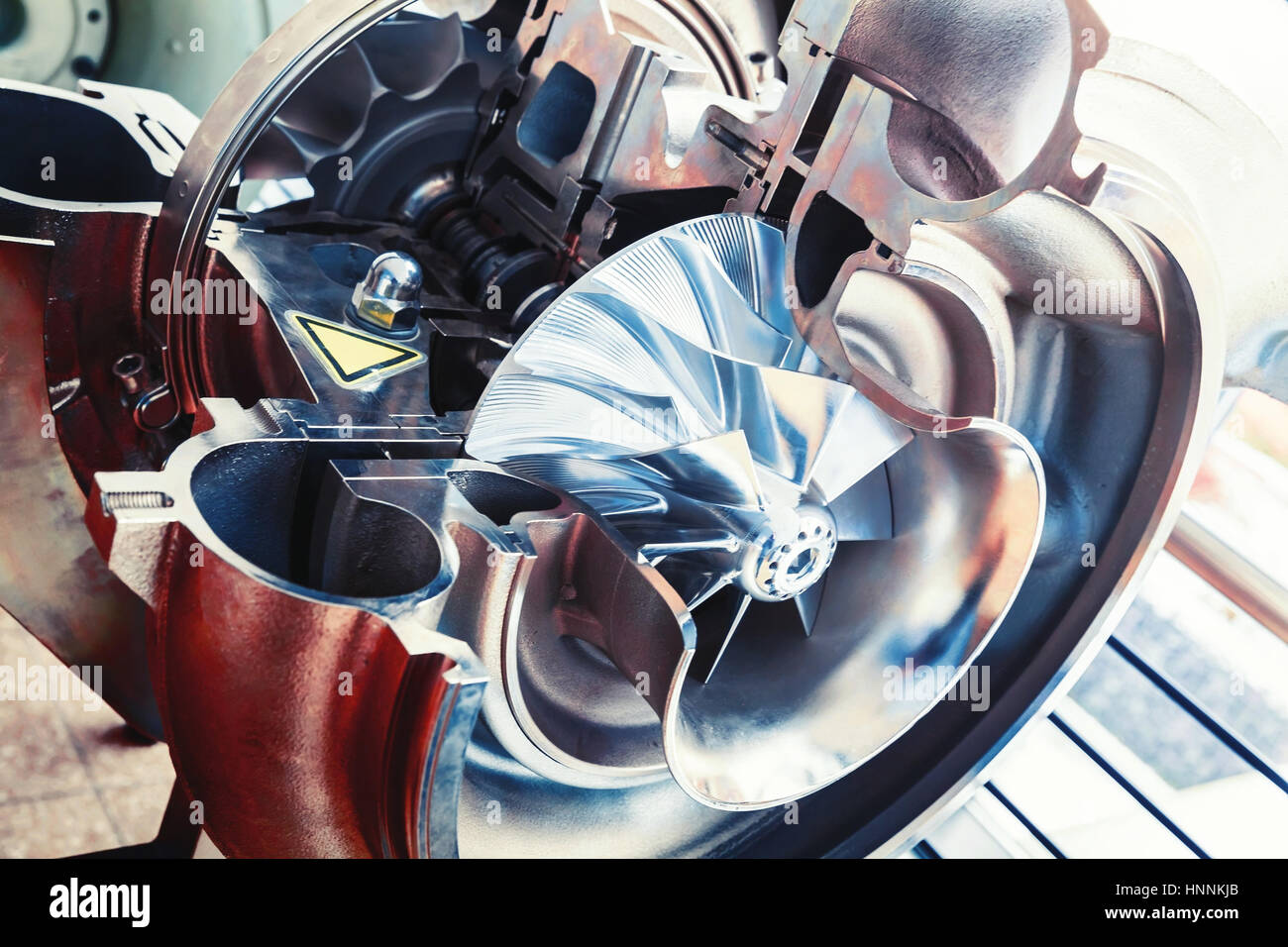 Turbocharger structure illustration with cross section, colorful toned ...