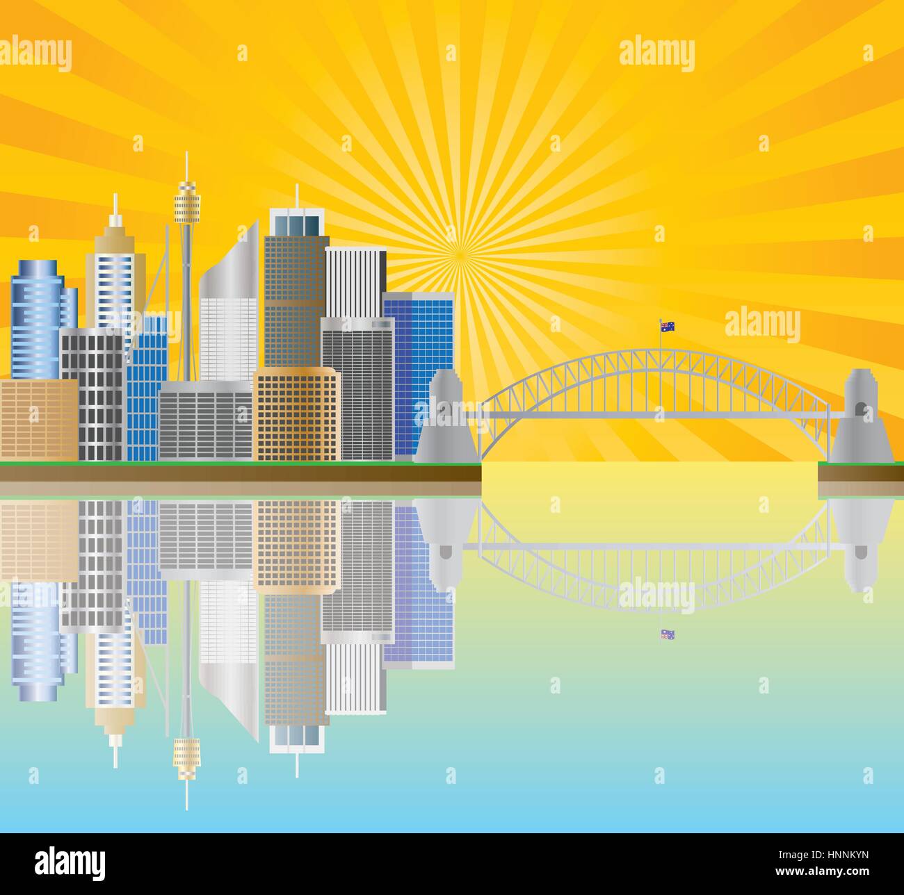 Sydney Australia Skyline Landmarks Harbour Bridge with Sun Rays ...